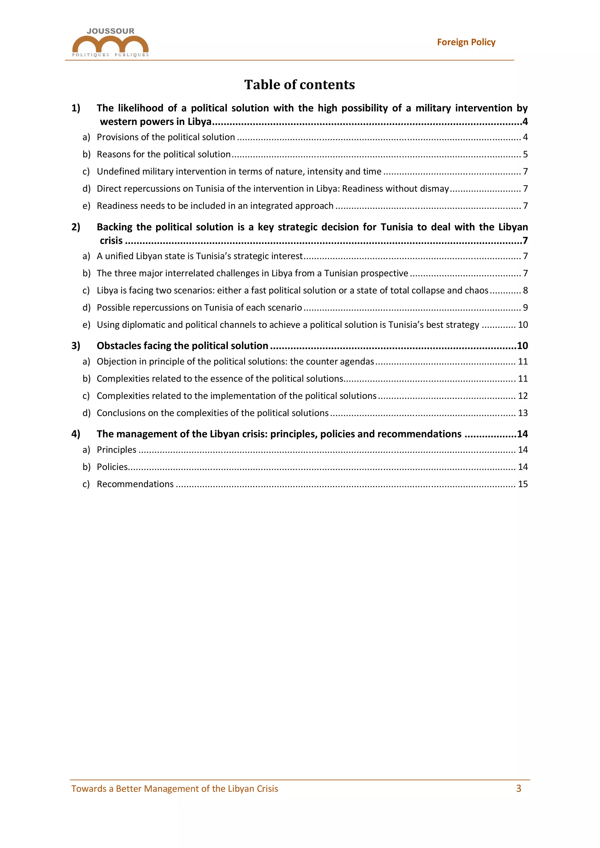 Joussour - Towards a better management of the libyan crisis | PDF