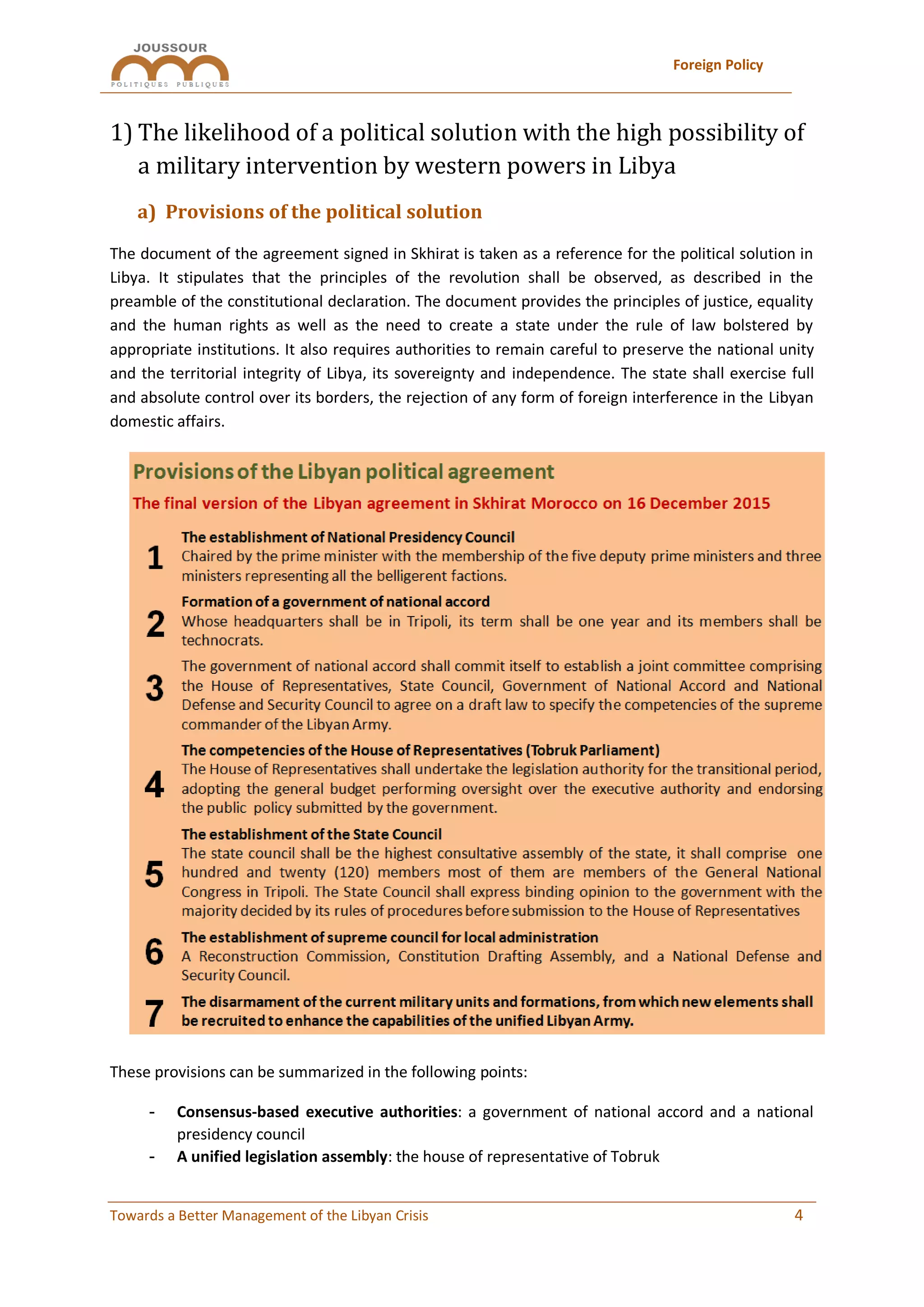 Joussour - Towards a better management of the libyan crisis | PDF