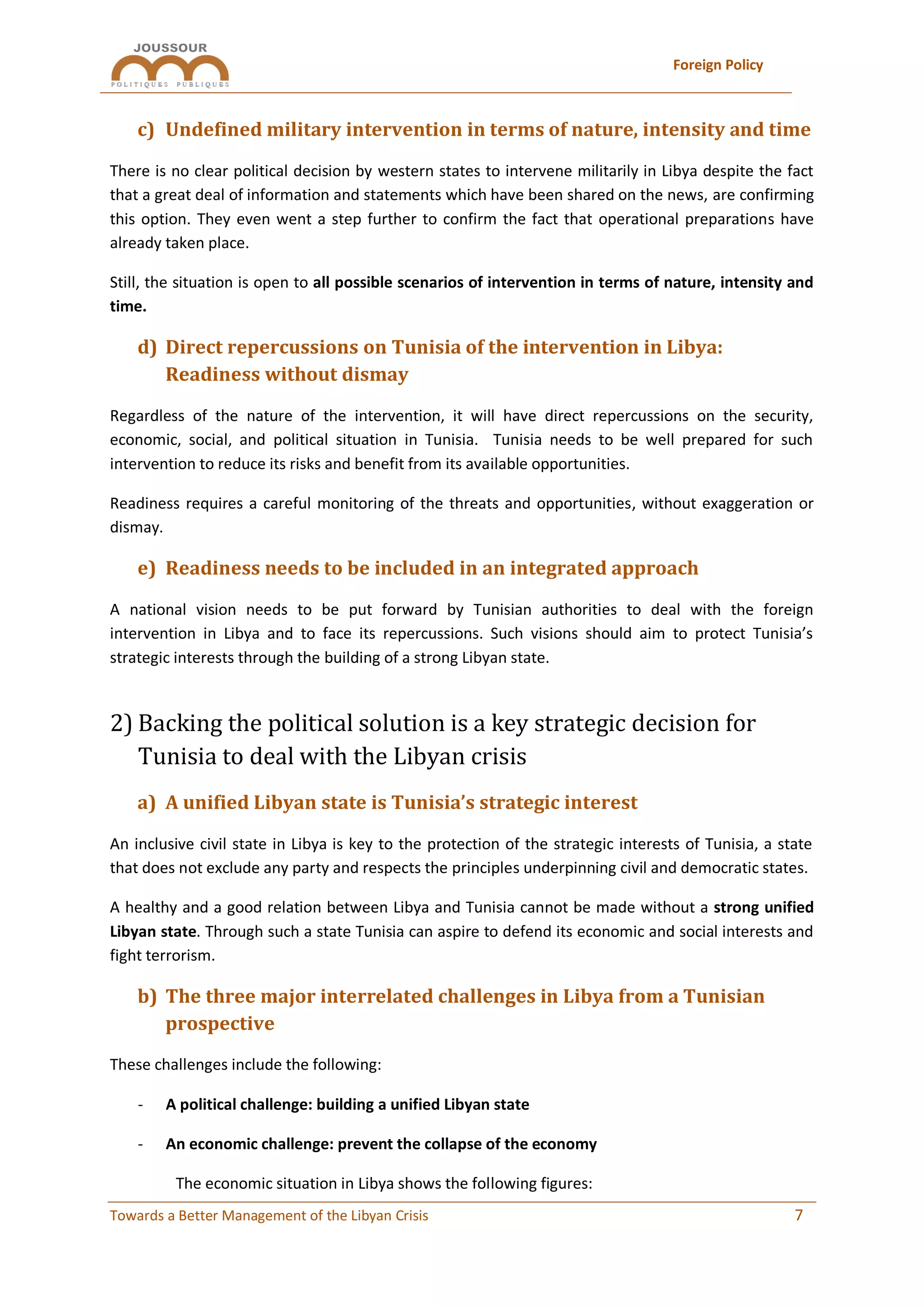 Joussour - Towards a better management of the libyan crisis | PDF