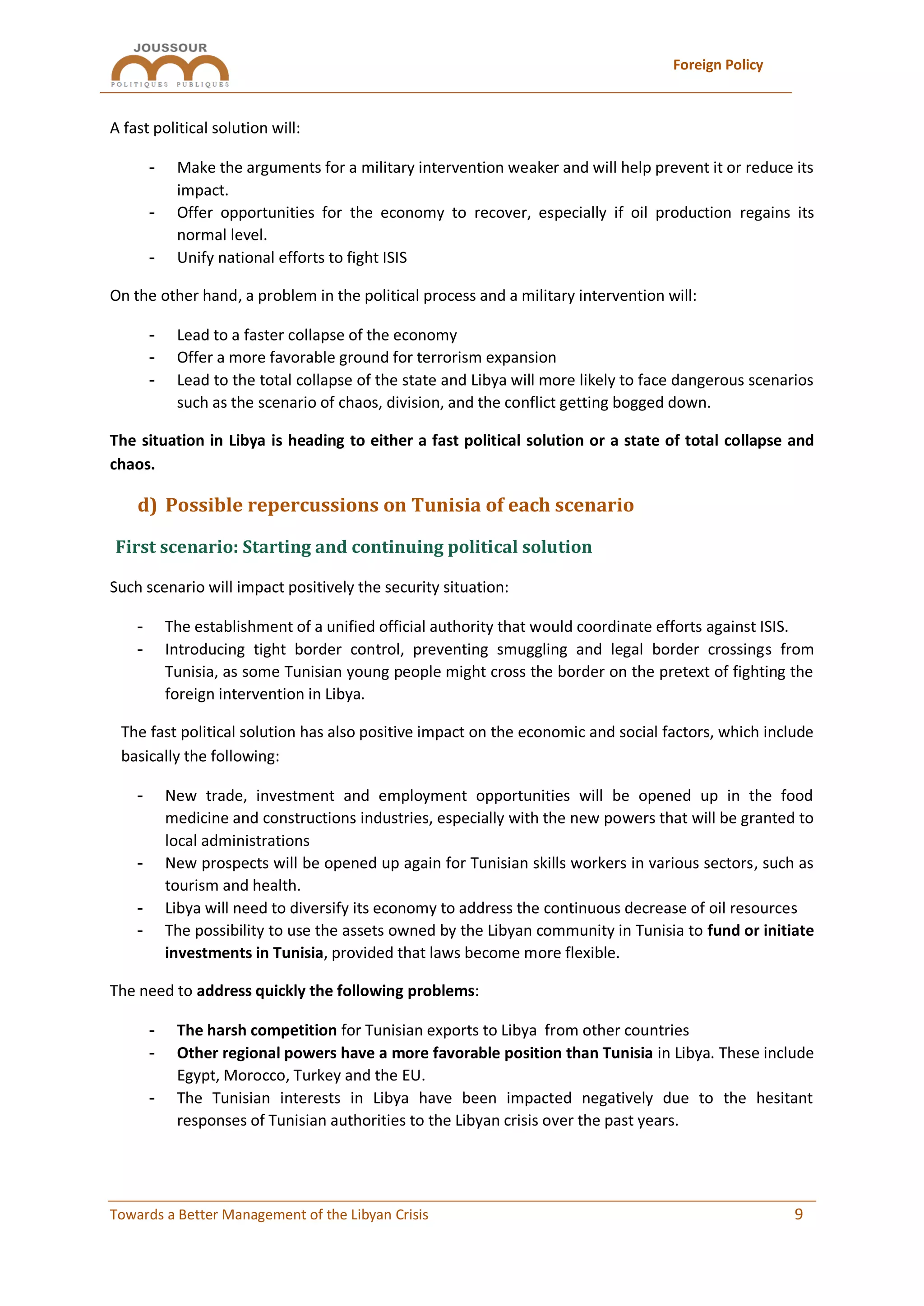 Joussour - Towards a better management of the libyan crisis | PDF