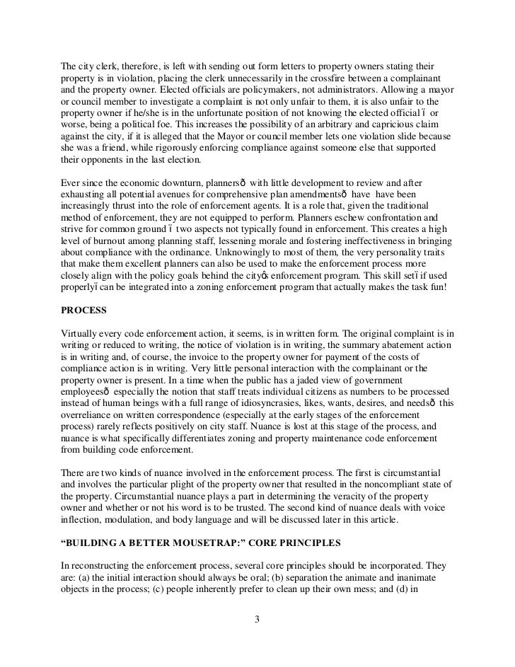 Towards A More Effective Code Enforcement Strategy