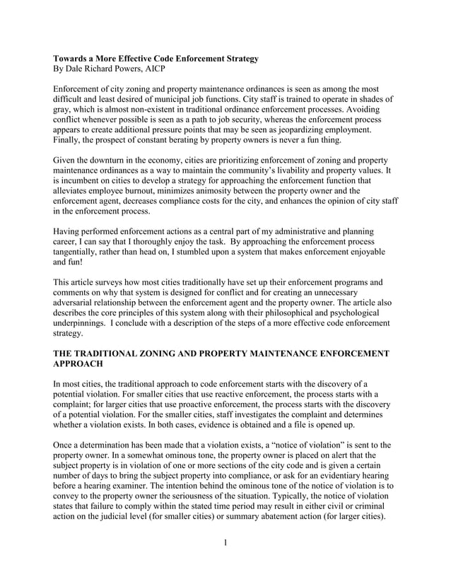Towards A More Effective Code Enforcement Strategy | DOCX | Home ...