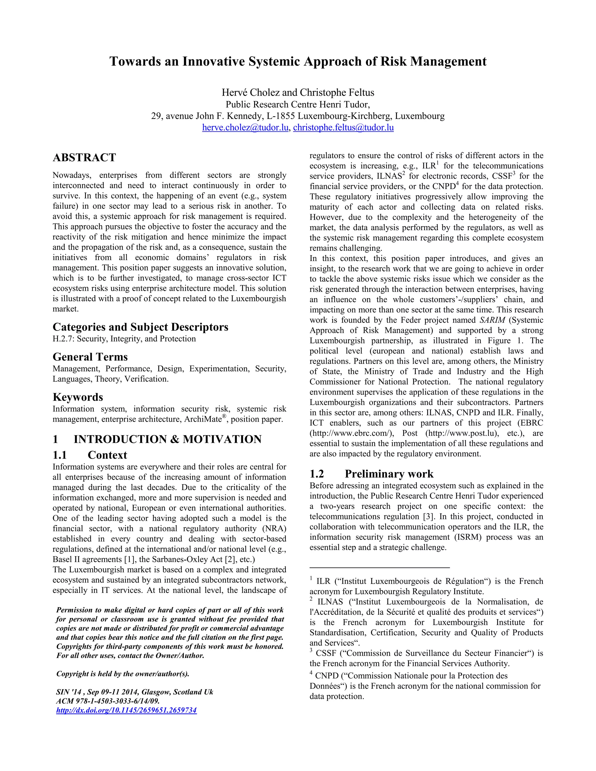 Towards an innovative systemic approach of risk management | PDF