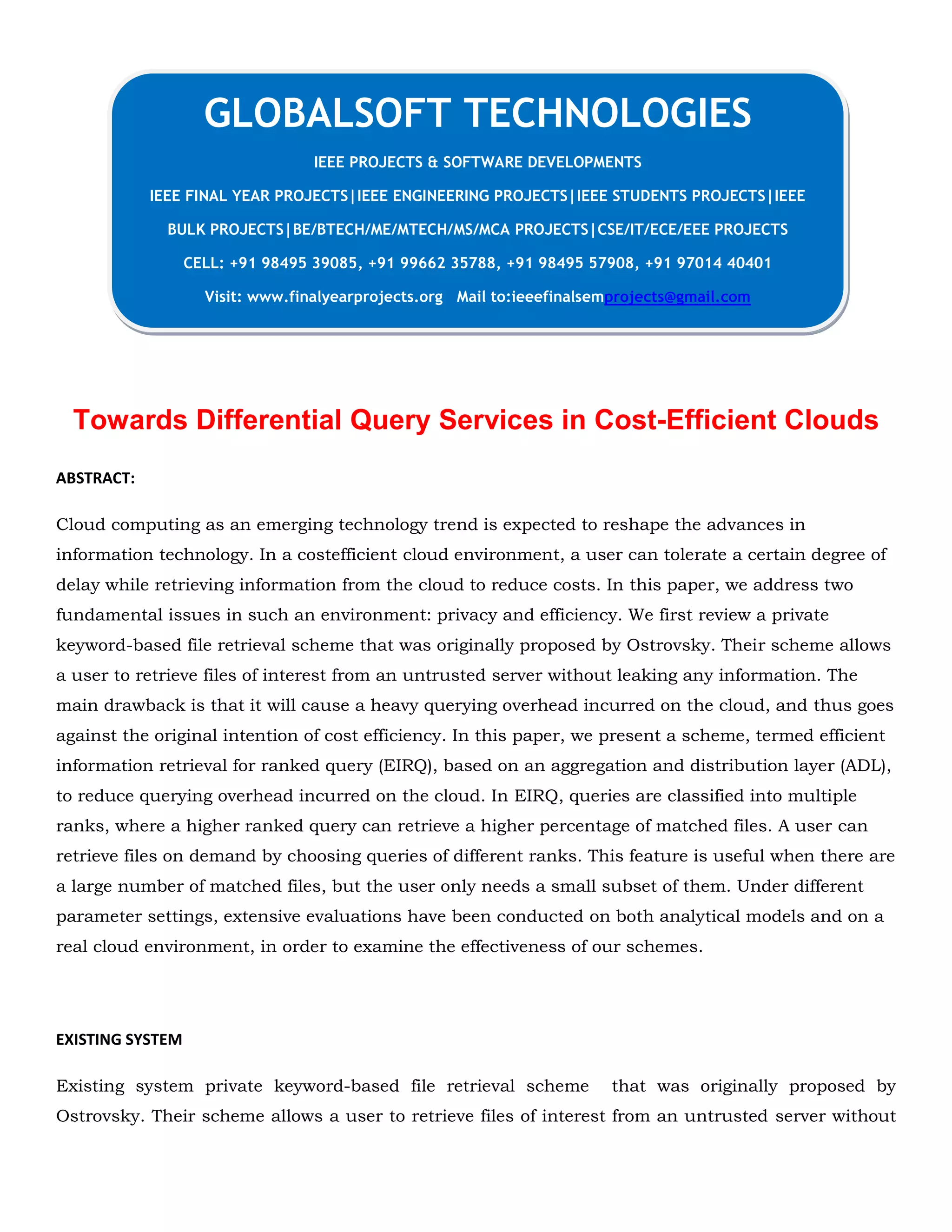 Towards differential query services in cost efficient clouds | PDF