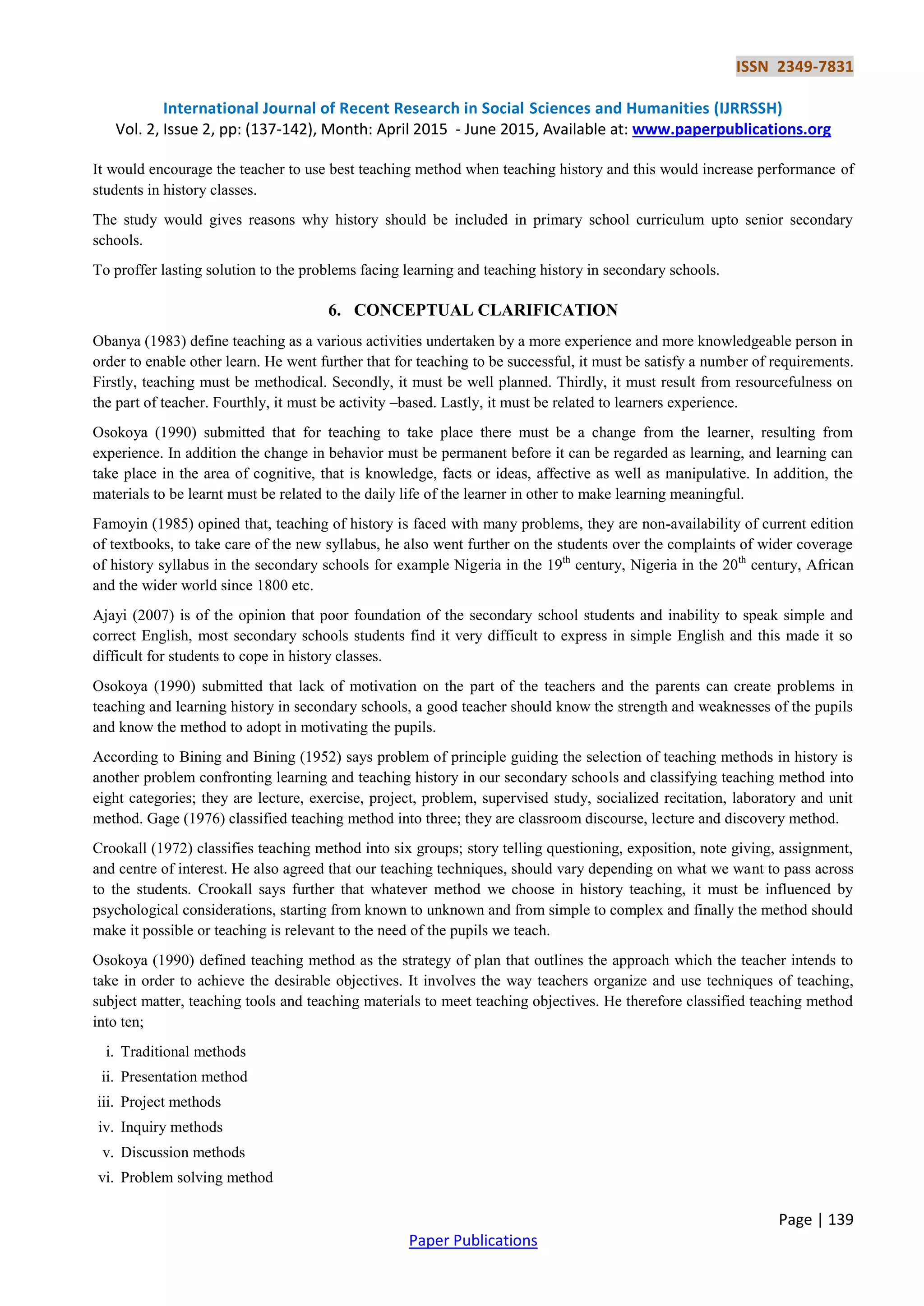 Towards Effective Teaching and Learning of History in Nigerian ...