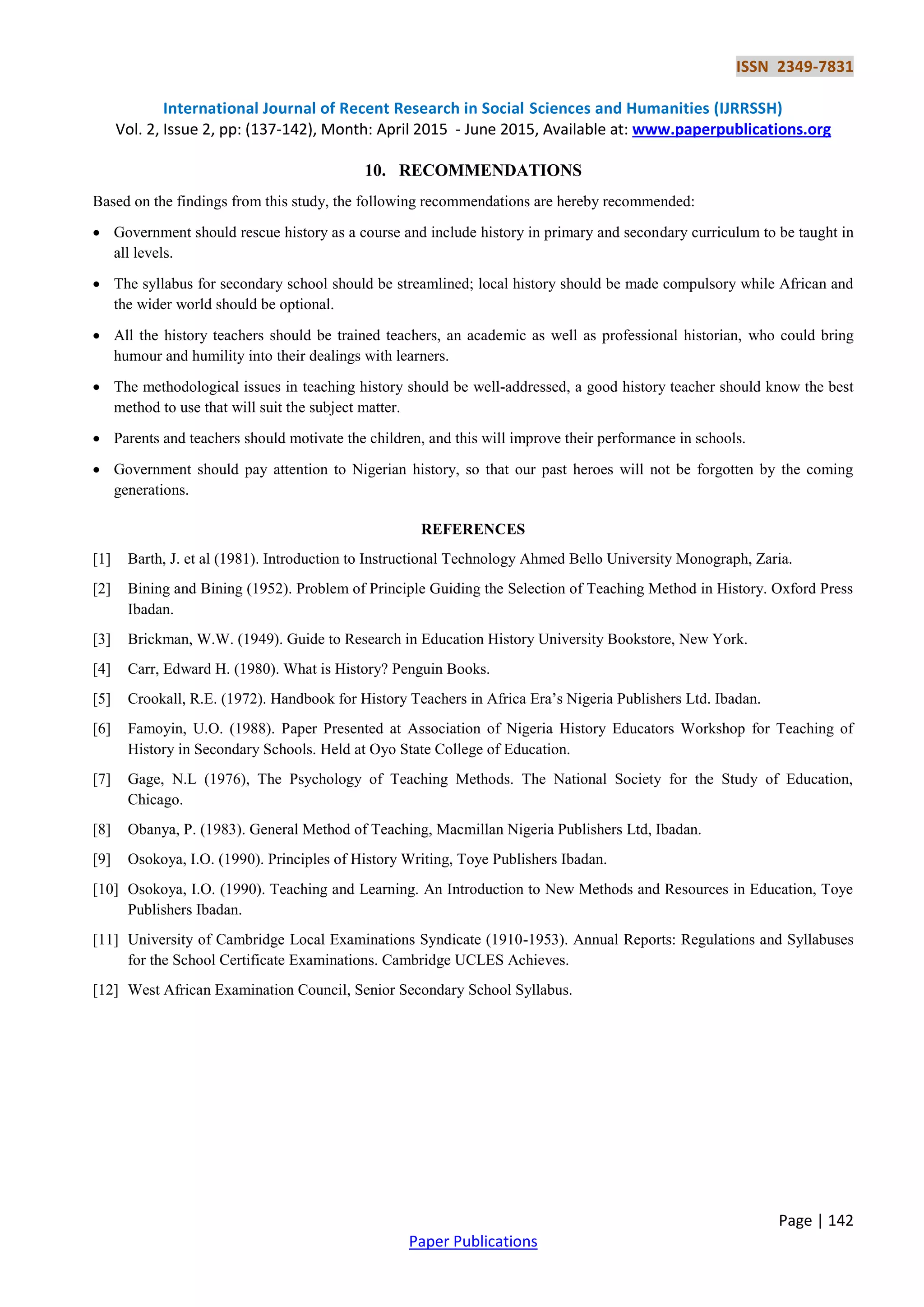 Towards Effective Teaching and Learning of History in Nigerian ...