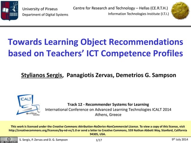 Towards Learning object recommendations based on teachers’ ICT competence profiles | PPTX