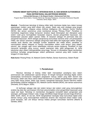 TOWARD SMART BATTLEFIELD INTEGRASI NCW, AI, DAN SENSOR AUTONOMOUS PADA SISTEM RUDAL DALAM PERANG ...