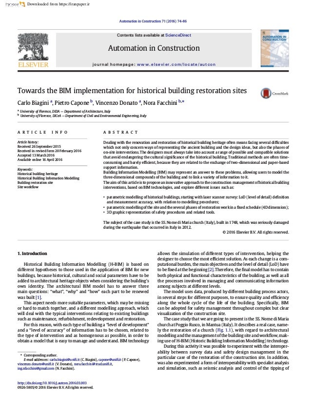 Towards the BIM implementation for historical building restoration ...