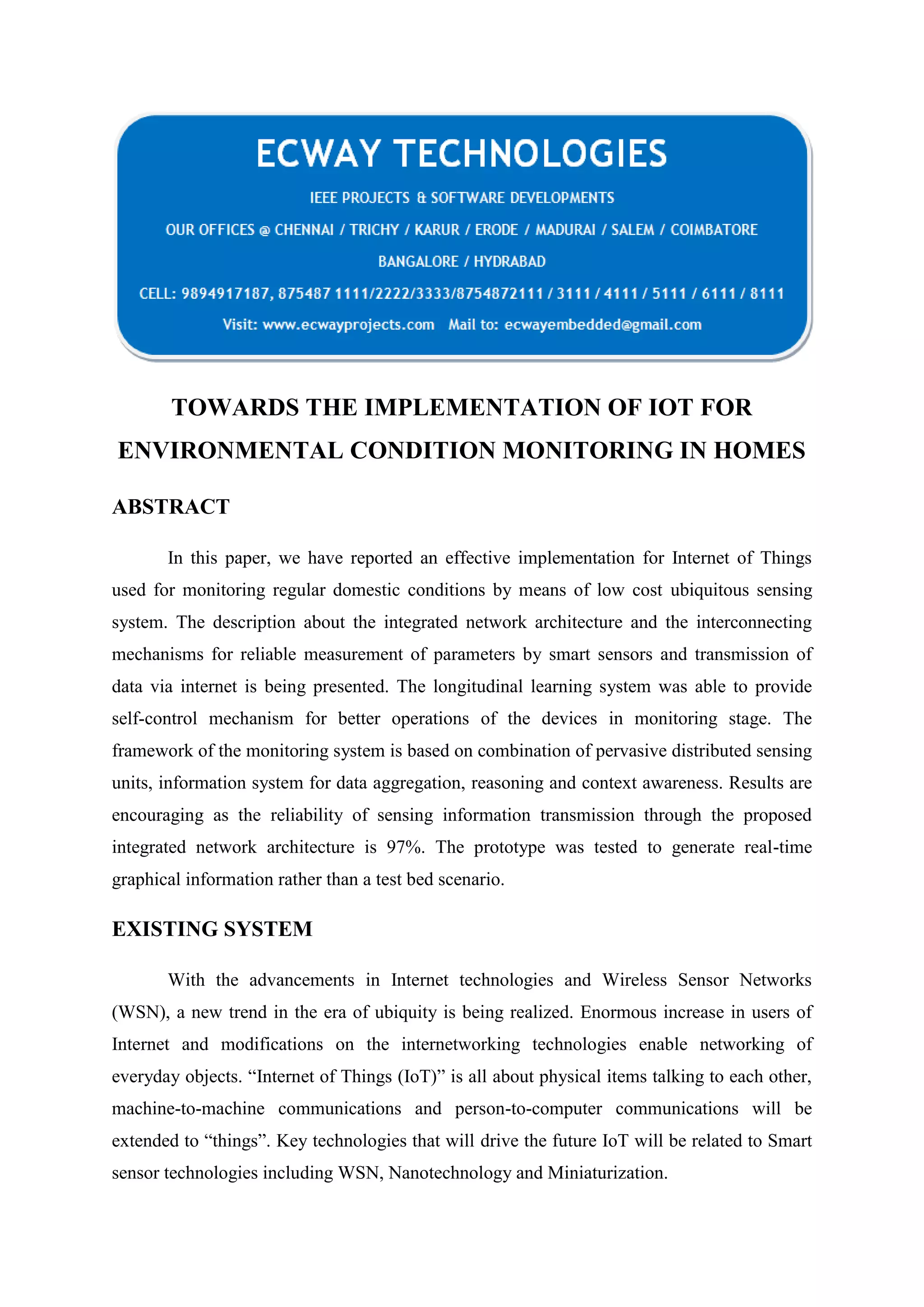 Towards the implementation of io t for environmental condition ...