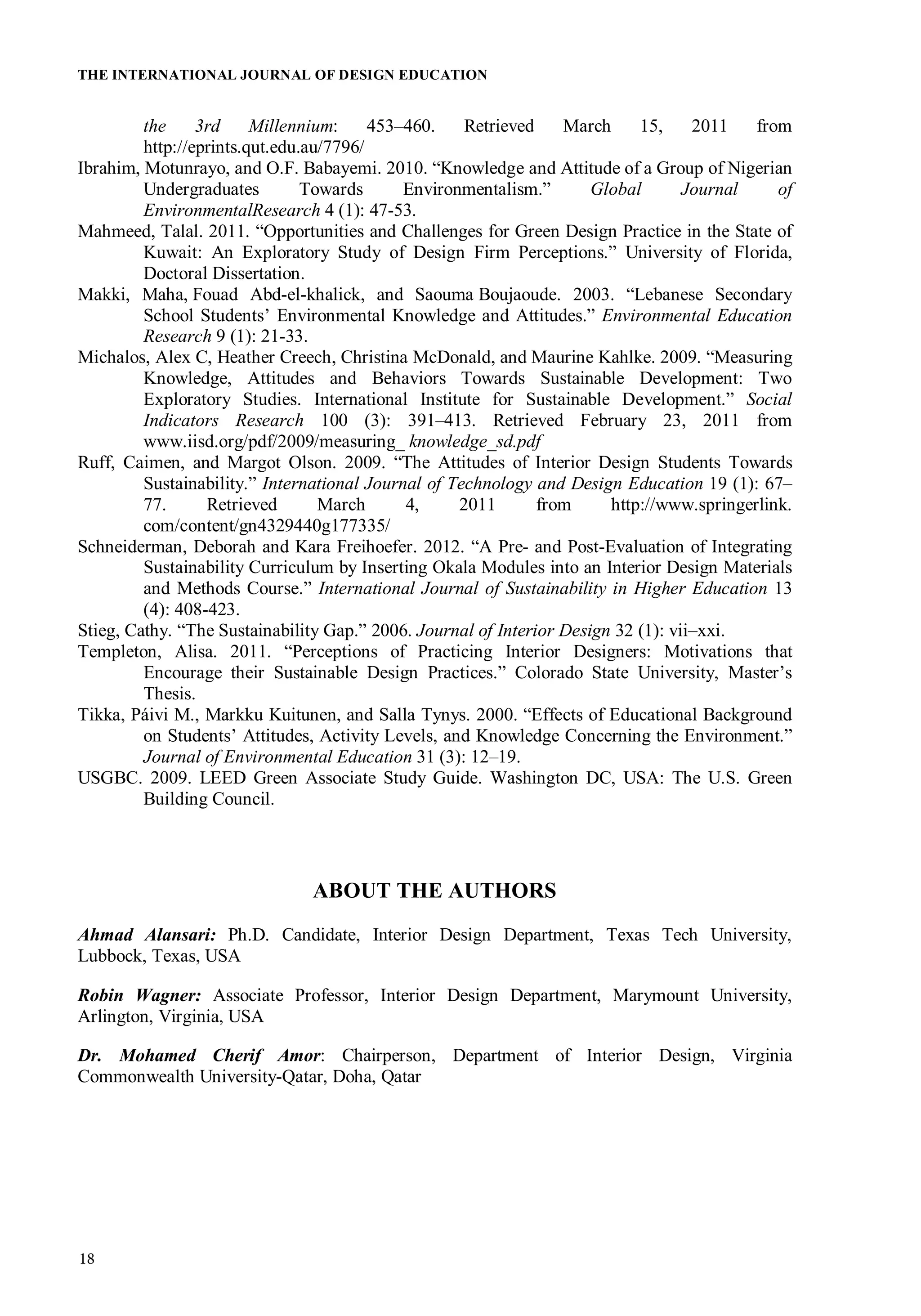 Toward sustainable interior design education in kuwait | PDF