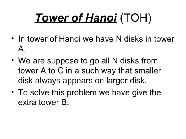 Tower of hanoi | PPT | Programming Languages | Computing