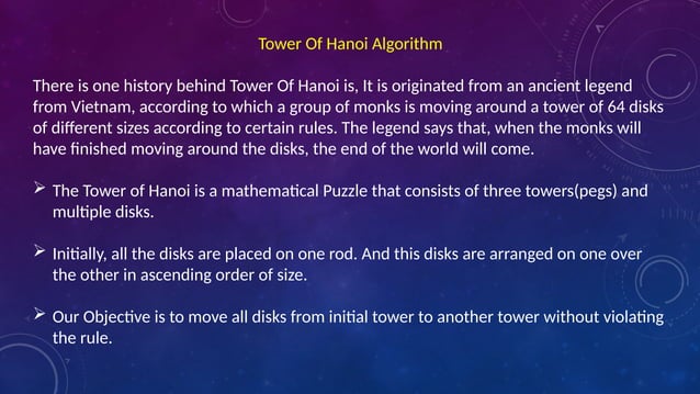 TOWERS OF HANOI_problemsolutionandexplanationwithalgorithm.pptx