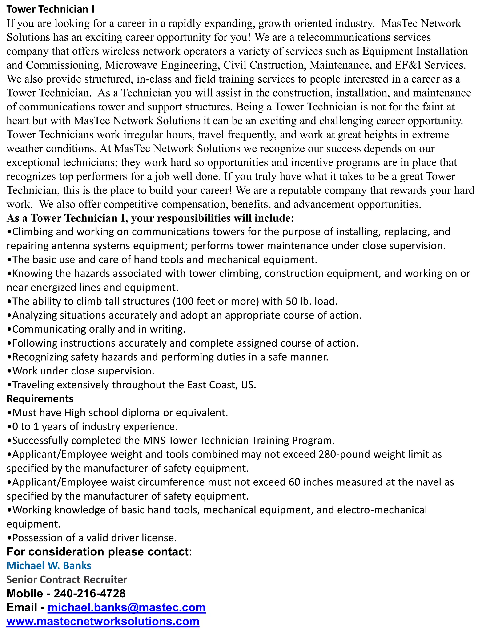 Tower technician Job Descriptions | PPTX