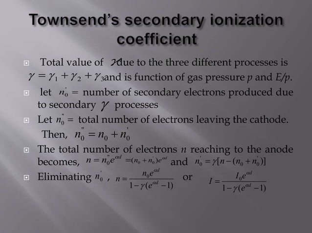 Townsend ’s theory | PPTX | Chemistry | Science