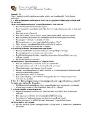 Towson University: COOP: Conduct of Classes During Campus Closings | DOCX