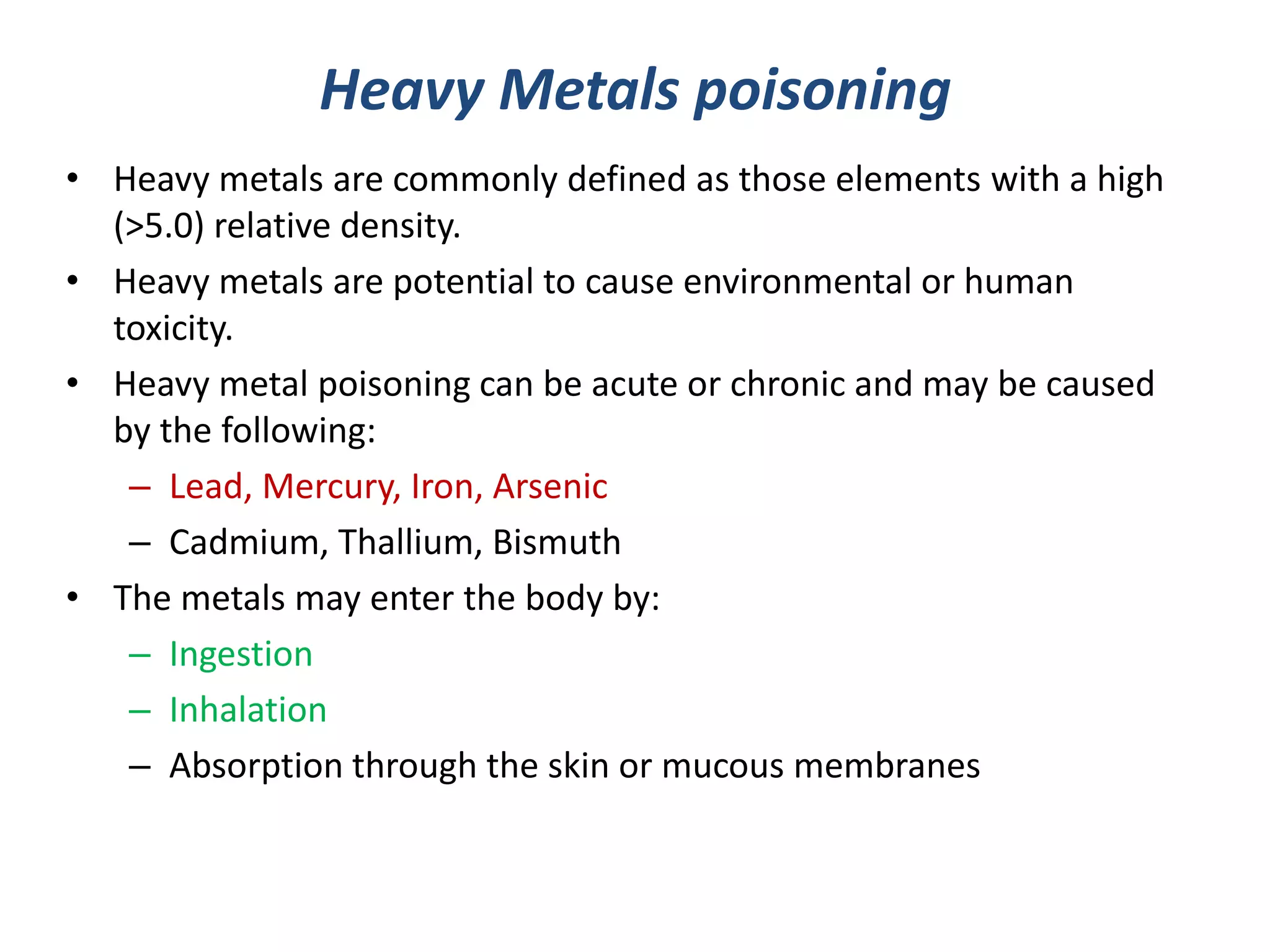 Toxicities and manag. of poisonings (heavy metals) | PPTX