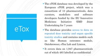 Toxicological databases | PPTX | Pharmaceutical Industry | Industries