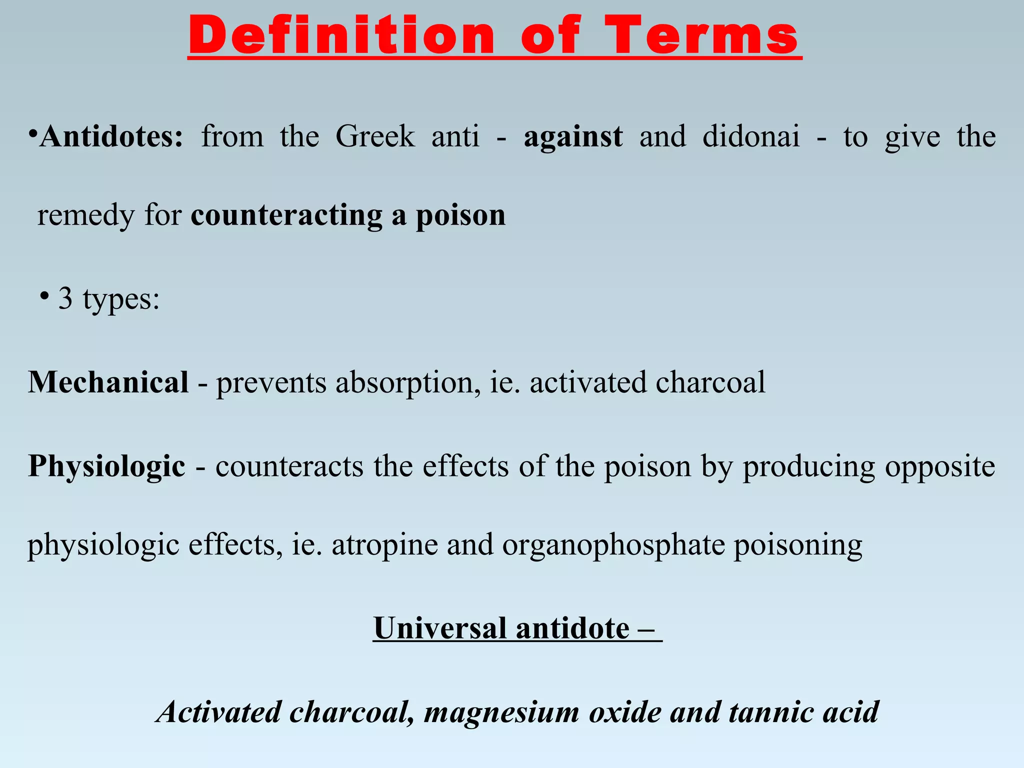 Drug Overdose and its Management - Antidotes | PPT