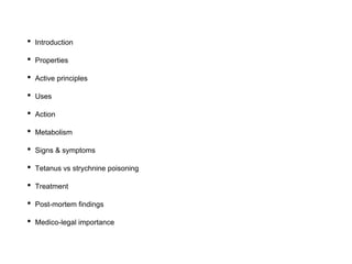 Toxicology - Strychnine / strychnos nux-vomica poisoning | PPTX