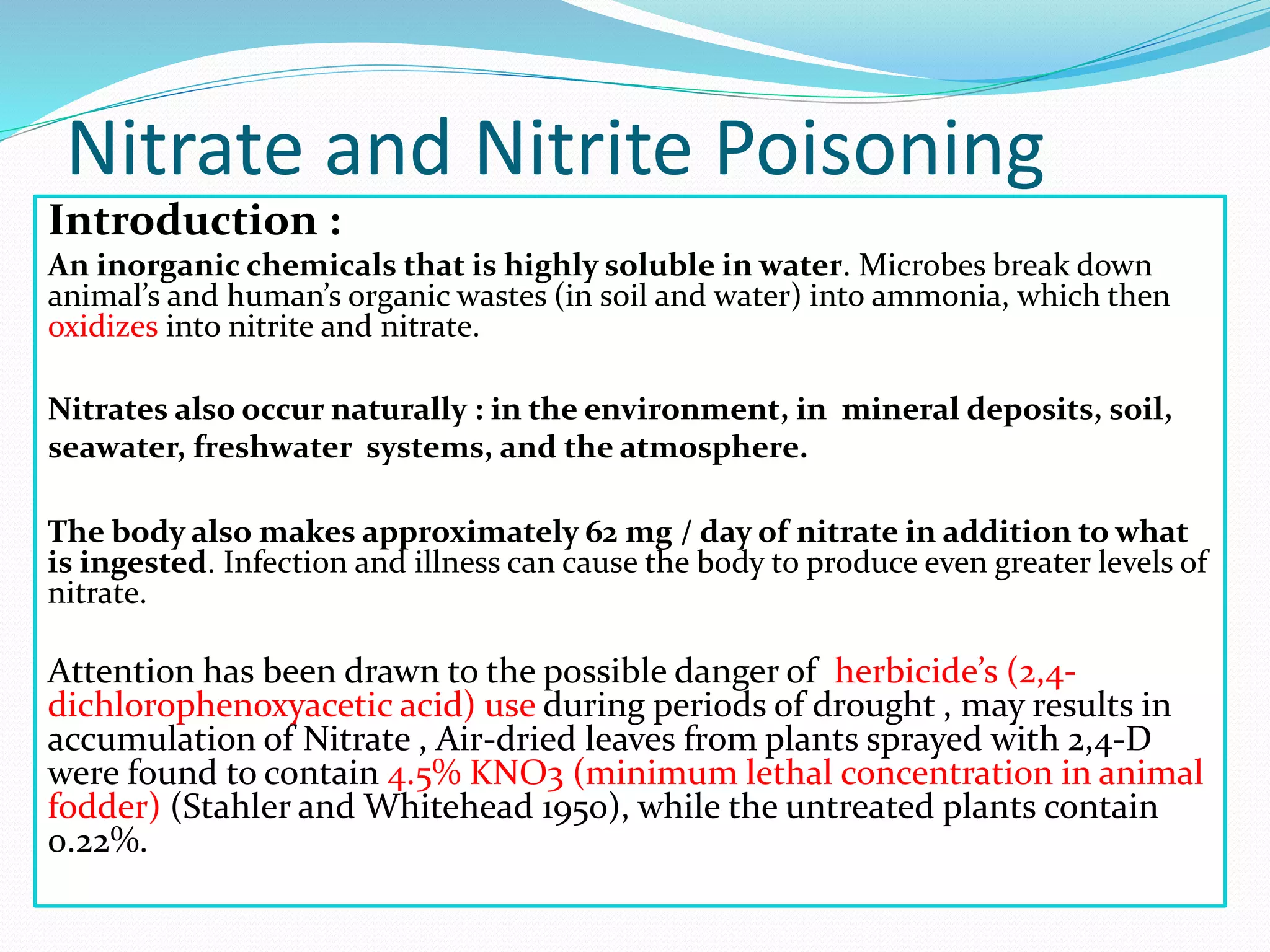 Nitrate and Nitrite poisoning | PPTX
