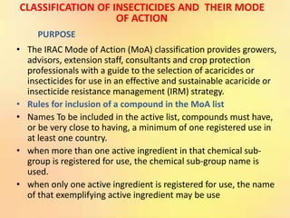 CLASSIFICATION OF INSECTICIDES AND THEIR MODE OF ACTION | PPTX