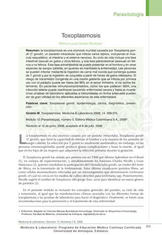 Toxoplasmosis -Ciclo biológico.Quistes pdf | PDF