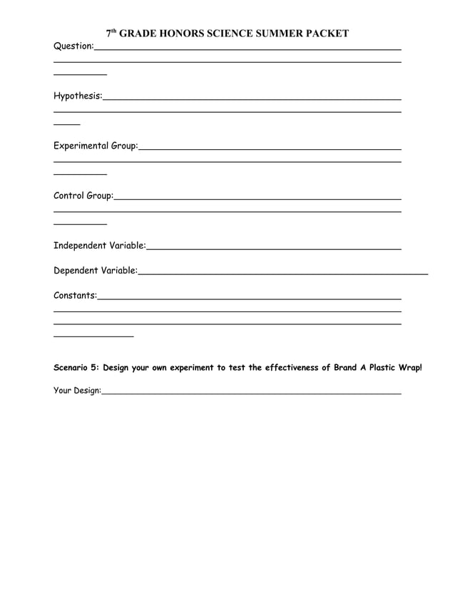 Toyber 7th grade honors science summer packet | PDF