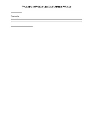Toyber 7th grade honors science summer packet | PDF