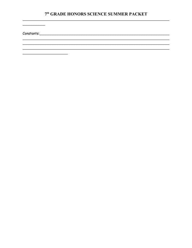 Toyber 7th grade honors science summer packet | PDF