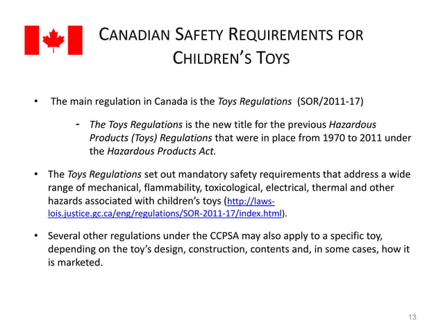 Toy Safety in Canada and the United States : Regulatory Overview ...