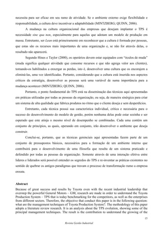 TÉCNICAS DE GESTÃO DO SISTEMA TOYOTA DE PRODUÇÃO MANAGEMENT TECHNIQUES ...