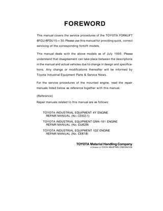 Toyota 42 6 fgu18 forklift service repair manual | PDF