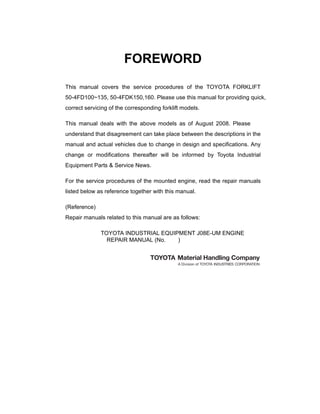 Toyota 4 fd100 forklift service repair manual | PDF