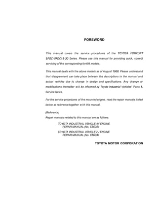 Toyota 5 fgc30 forklift service repair manual | PDF