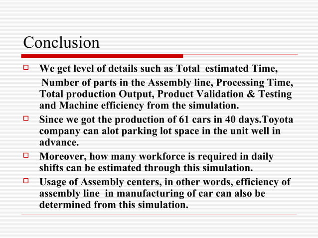 presentation on Toyota Assembly Unit Simulation | PPT