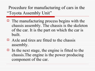 presentation on Toyota Assembly Unit Simulation | PPT