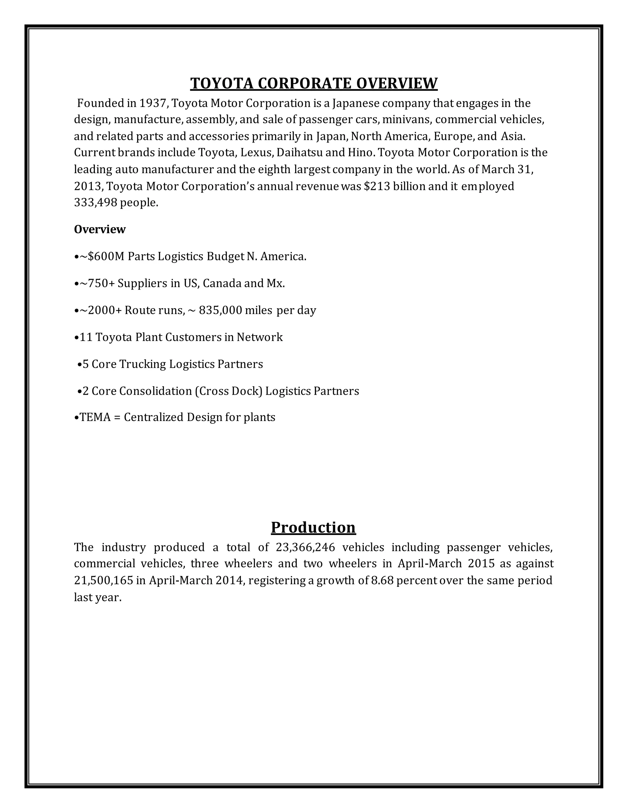 Toyota Supply chain Management | DOCX