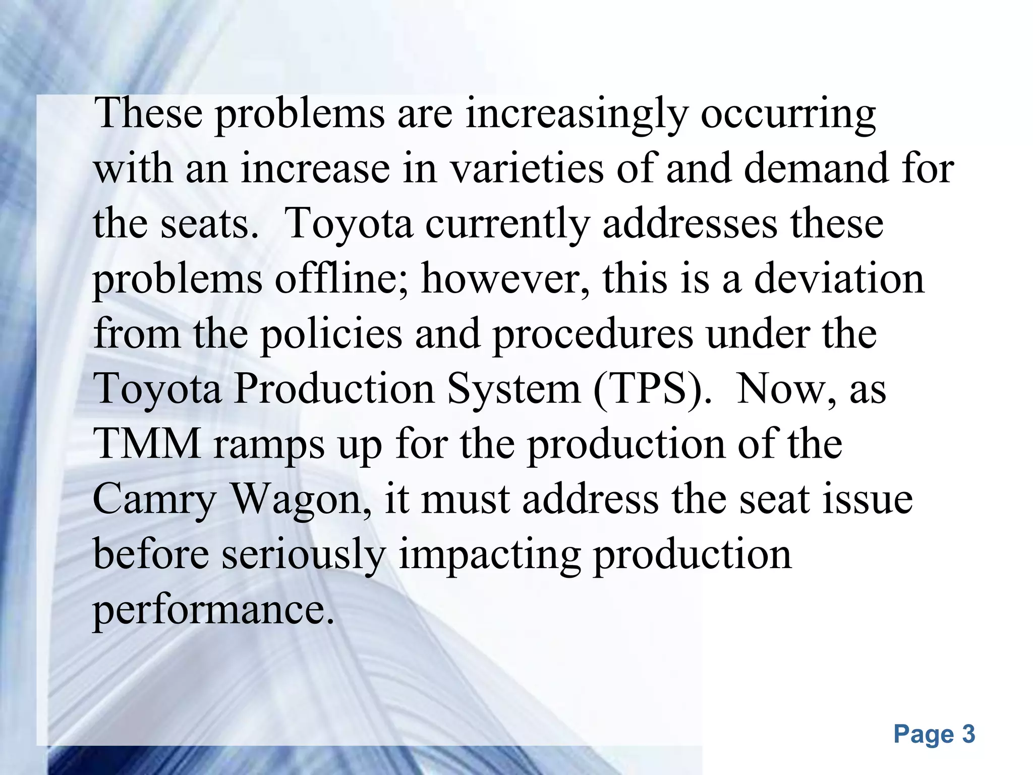 Toyota motor manufacturing: Problems and solutions | PPTX
