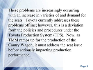 Toyota motor manufacturing: Problems and solutions | PPTX