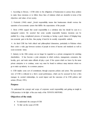 Toyota motors and CSR case study | DOCX