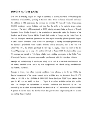 Toyota motors and CSR case study | DOCX
