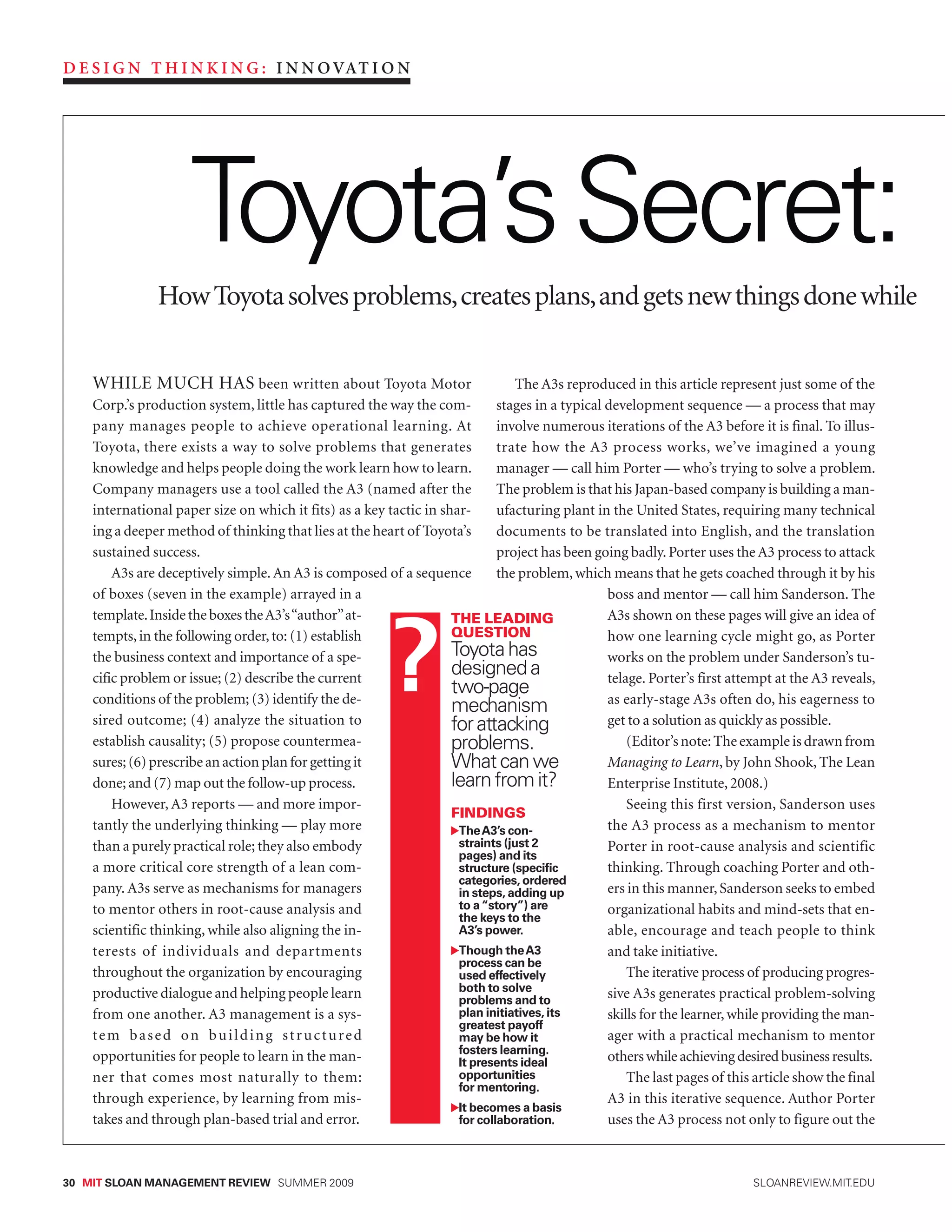 Toyotas Secret The A3 Report | PDF