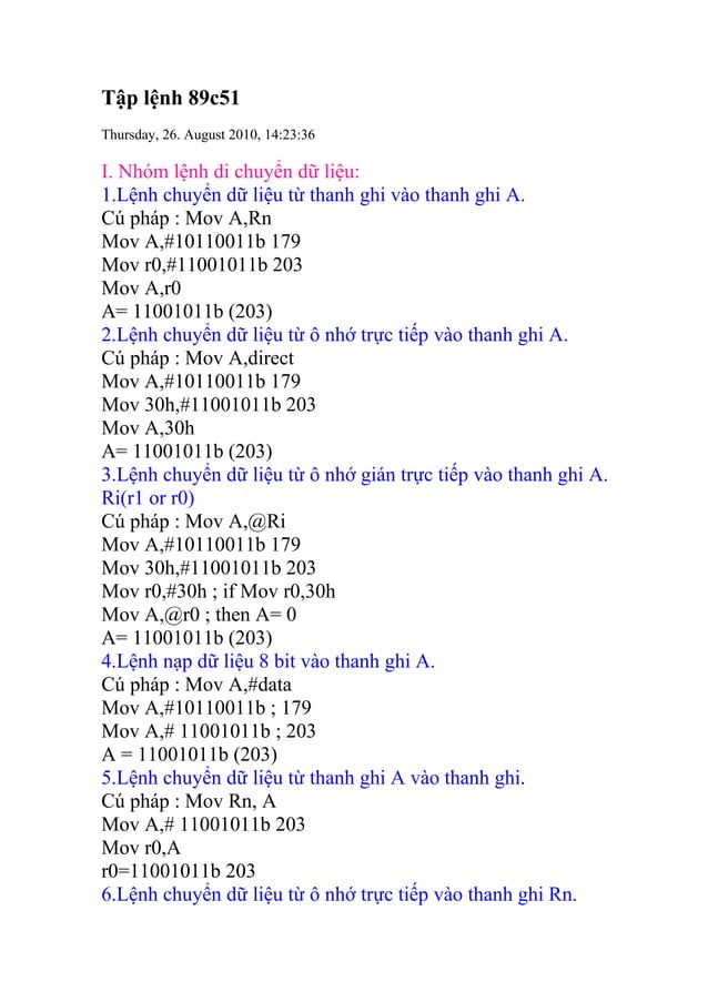 Tập lệnh-89c51 | PDF