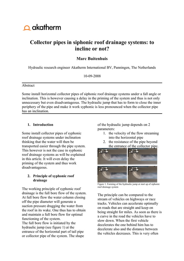 Tp1 collector pipes in siphonic roof drainage systems to incline or not ...