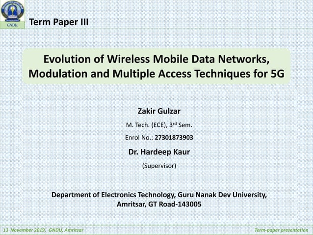 Evolution of wireless data Networks, Modulation and multiple access techniques for 5G | PPTX