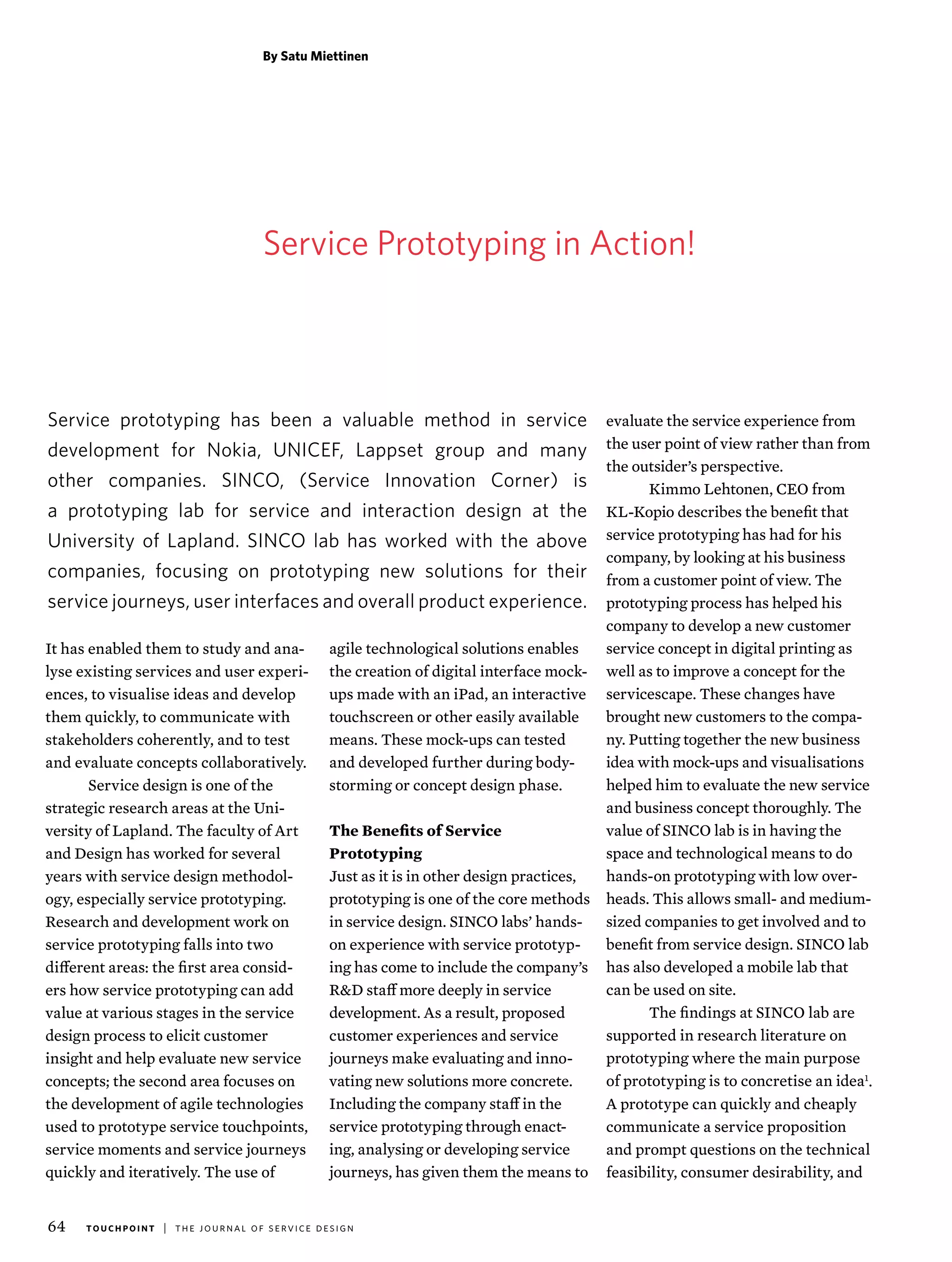 Touchpoint article: Service Prototyping in Action! www.service-design ...