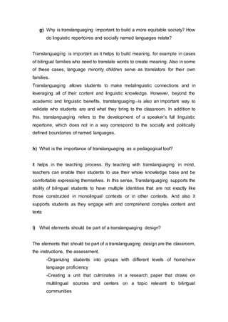 Practice Paper N° 6- Translanguaging as a pedagogical tool | PDF