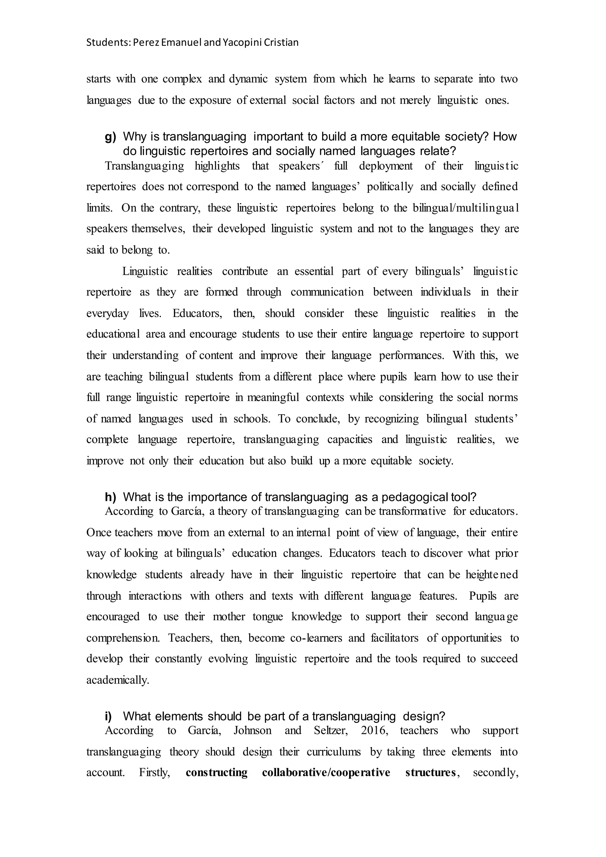 TP 6 Translanguaging as a Pedagogical Tool | PDF