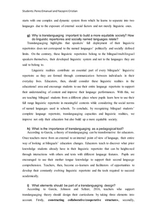 TP 6 Translanguaging as a Pedagogical Tool | DOCX | Programming ...